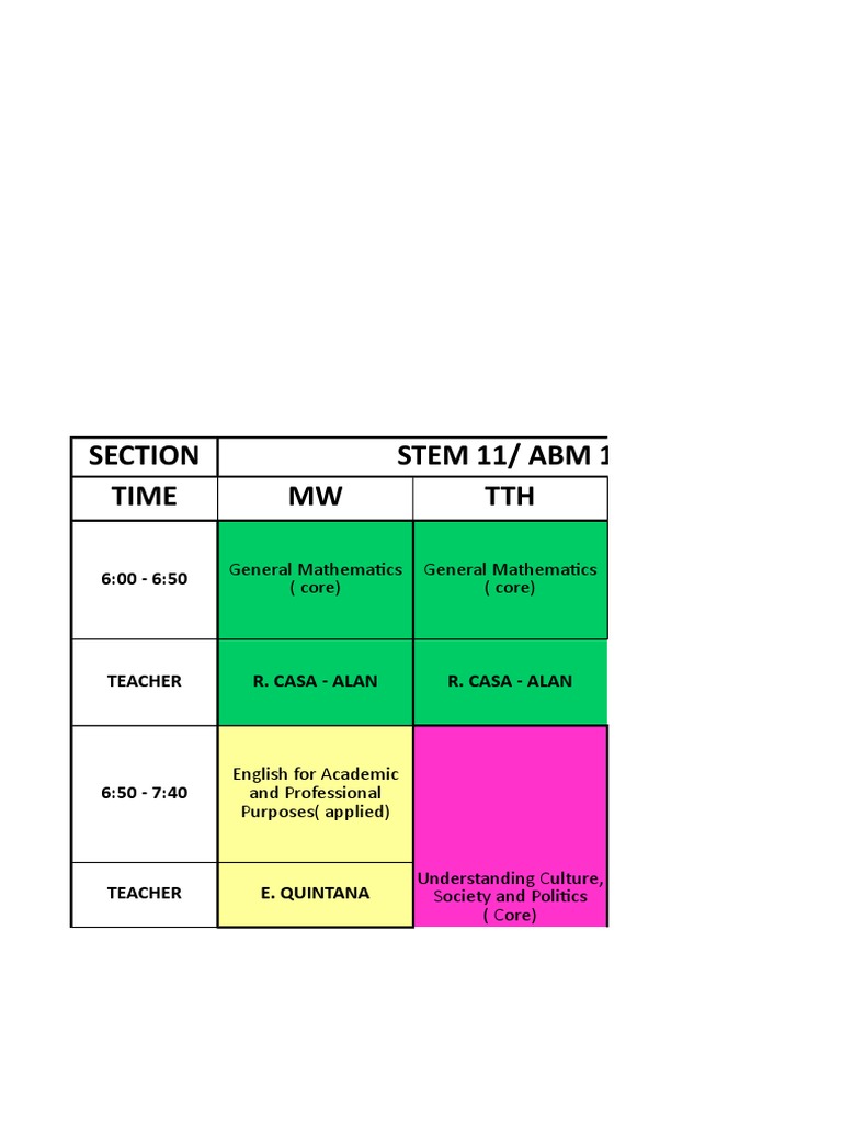 SHS Class Schedule 2019-2020 | PDF | Psychology | Psychological Concepts