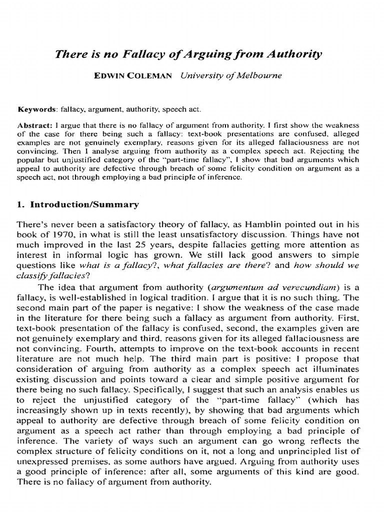 There Is No Fallacy of Arguing From Authority | PDF | Argument | Fallacy