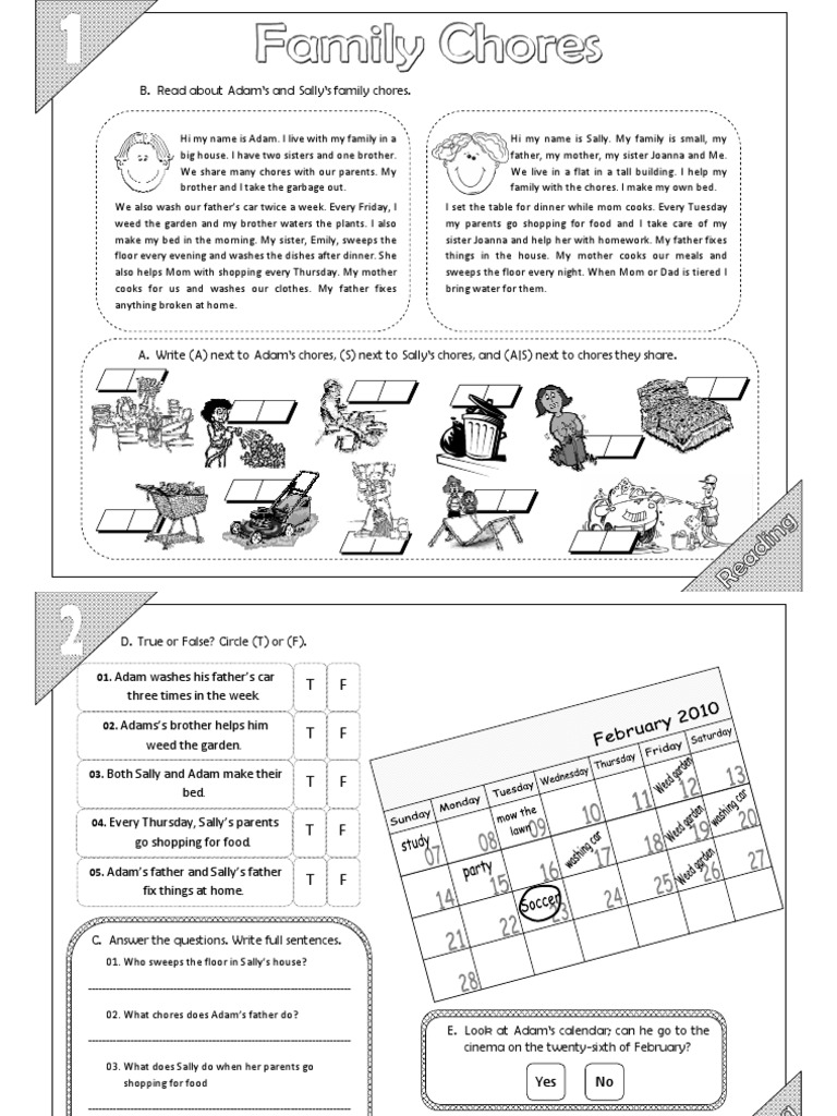 Family Chores Reading 2 Pages | PDF | Foods