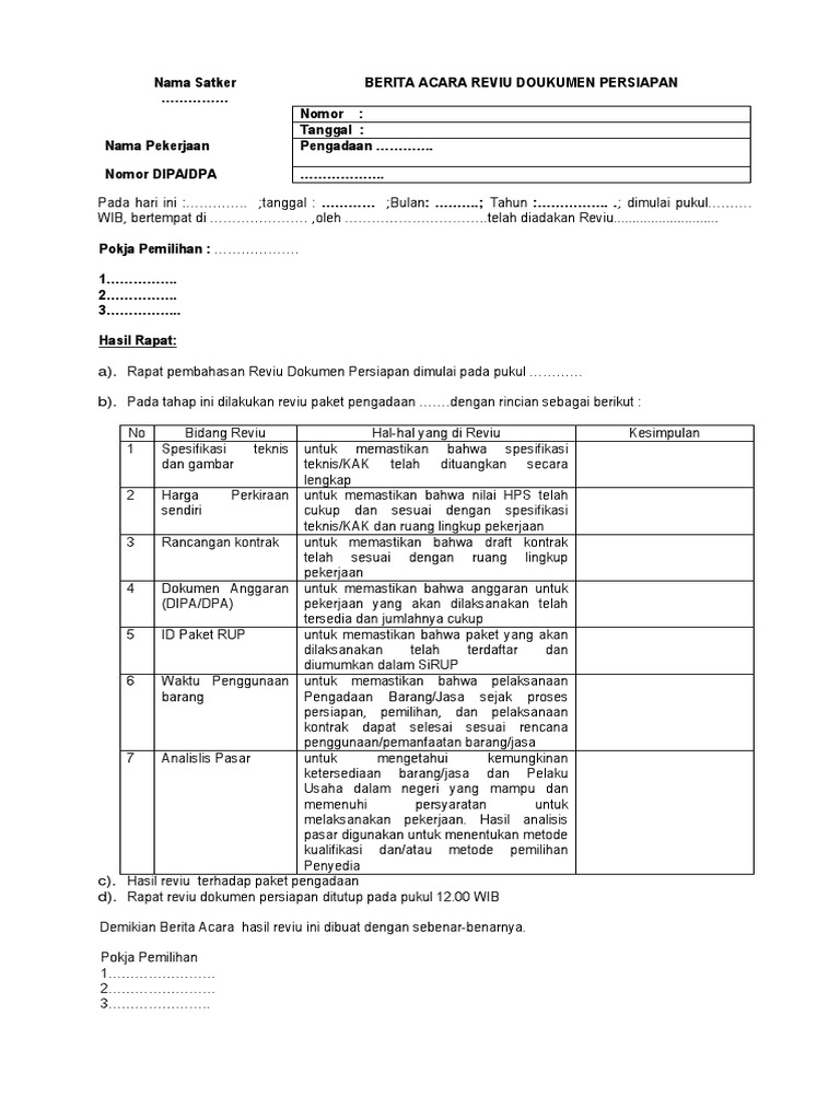 BA Reviu Dokumen Persiapan Pengadaan | PDF