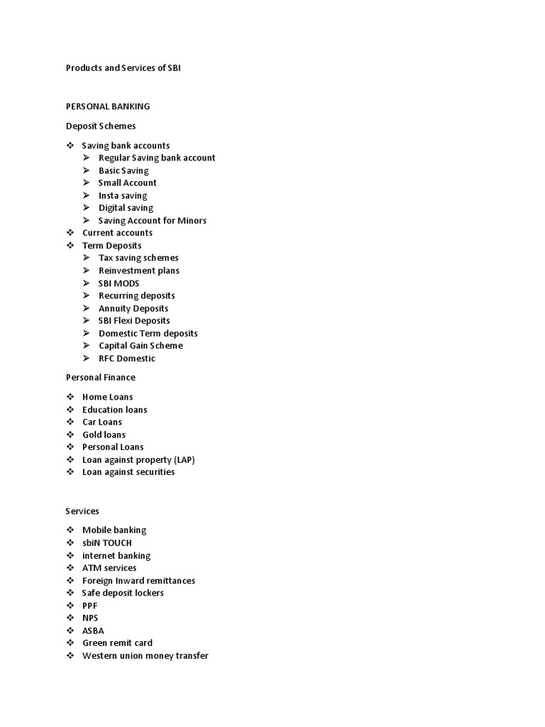 SBI Products | Download Free PDF | Banks | Transaction Account