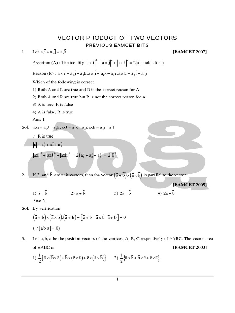 Vector Product Questions for EAMCET | PDF | Abstract Algebra | Linear ...