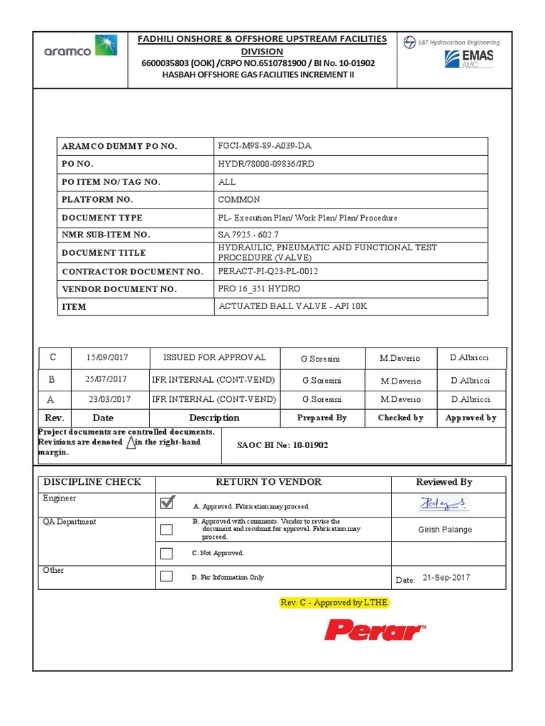 Perar Procedure | PDF | Valve | Calibration