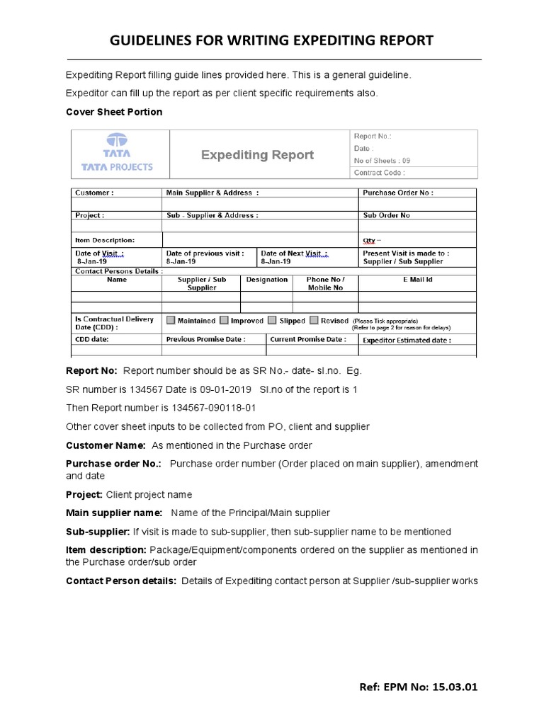 Guidelines For Writing Expediting Report 15.03.01 SOP-01 R01 21-06-2019 ...