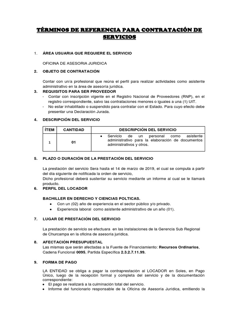 TDR Asistente Administrativo | PDF | Gobierno | Business