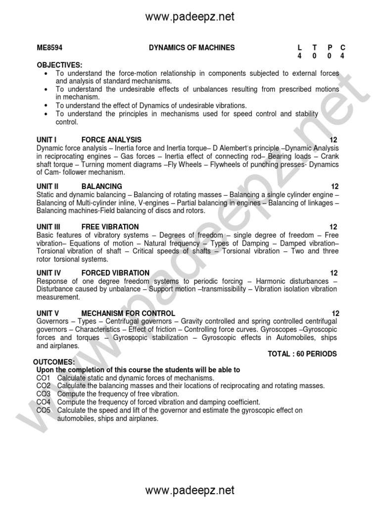 Me8594 Syllabus | PDF | Force | Mechanics Me8594 Syllabus | PDF | Force | Mechanics