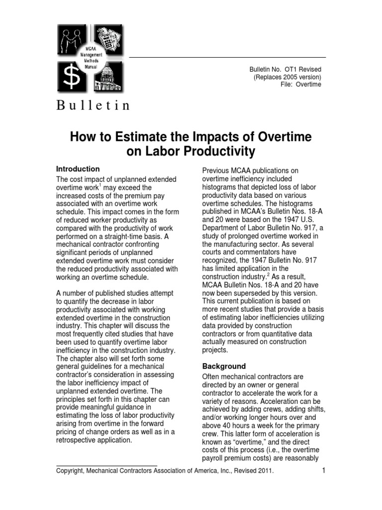 OT1 How To Estimate The Impacts of Overtime On Labor Productivity | PDF ...