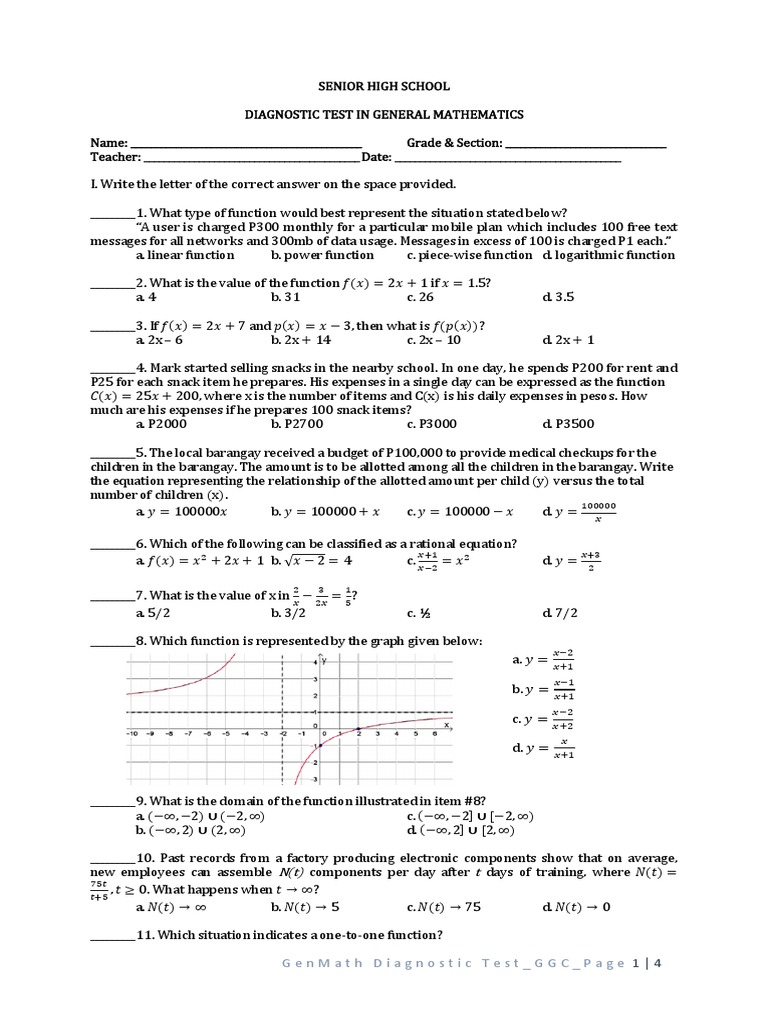 Diagnostic Test General Mathematics | PDF | Stocks | Bonds (Finance)