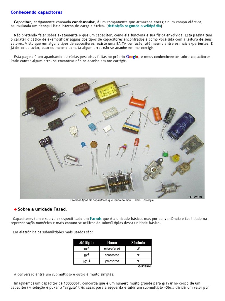 Conhecendo Capacitores | PDF | Capacitor | Capacidade elétrica