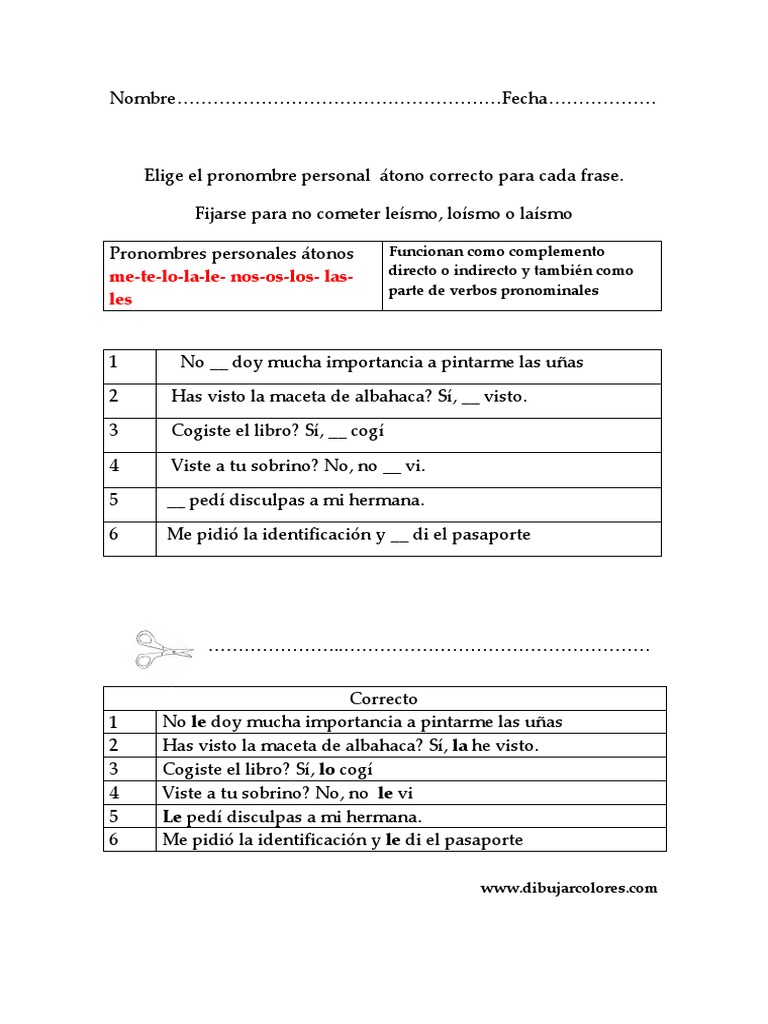 Actividades de Leísmo, Loísmo y Laísmo | PDF