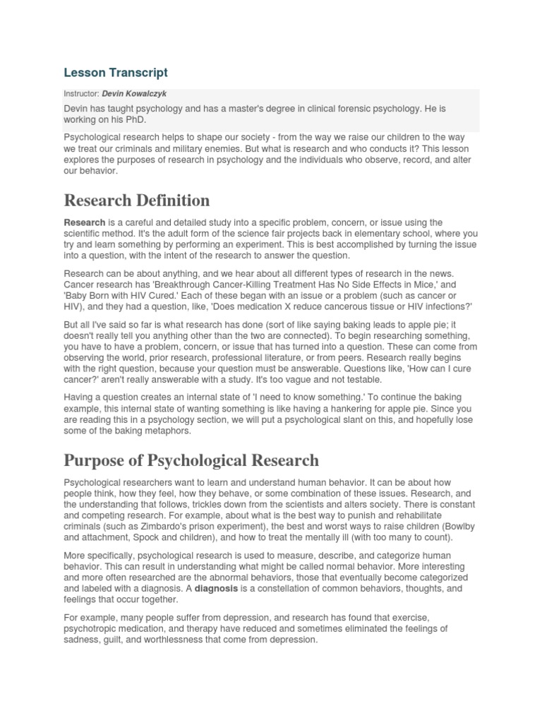 Lesson Transcript | PDF | Experiment | Psychology