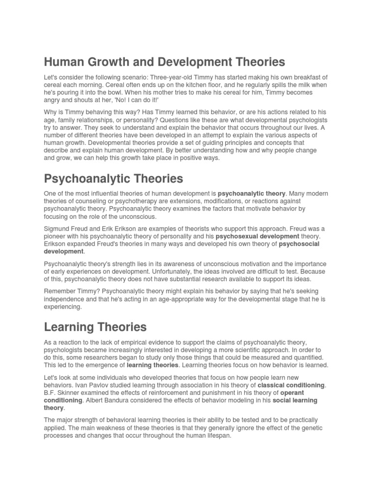 Human Growth and Development Theories | PDF | Behaviorism ...