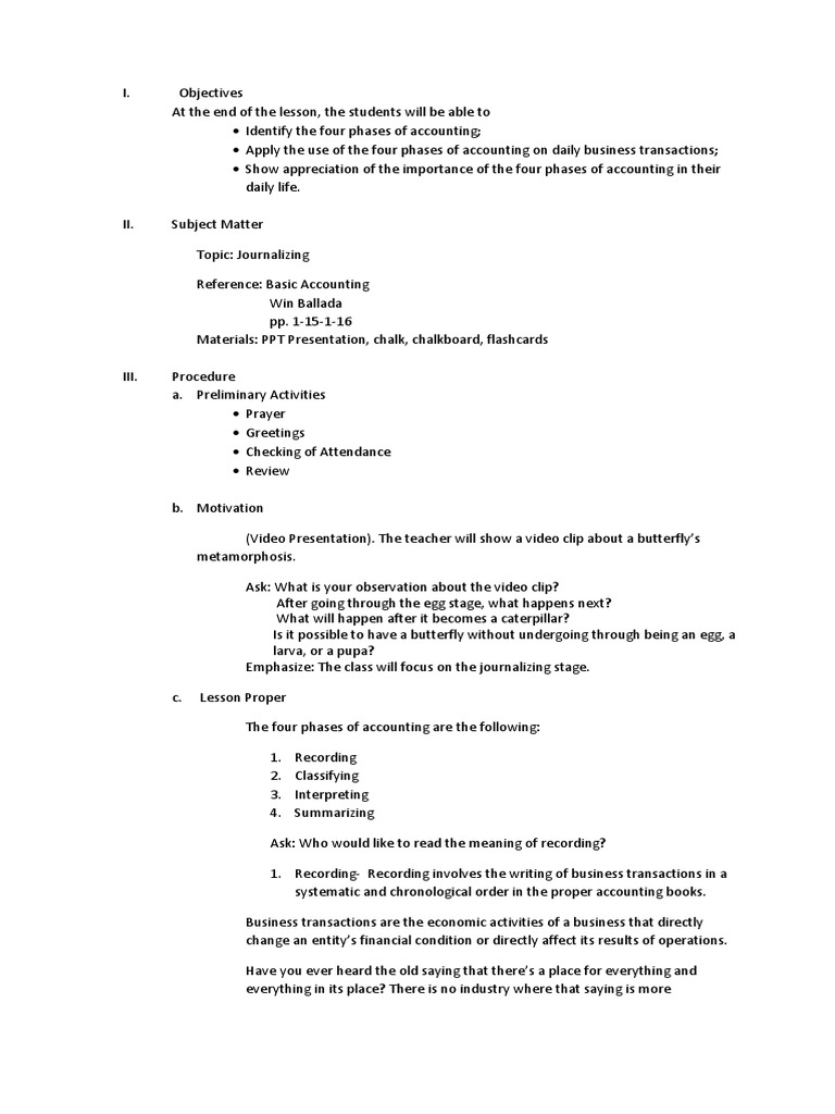Lesson Plan Abm Semi Detailed | PDF | Debits And Credits | Economies
