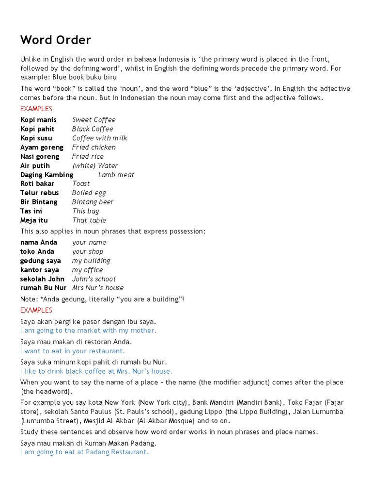 A Basic Grammar For Bahasa Indonesia | PDF | Verb | Predicate (Grammar)