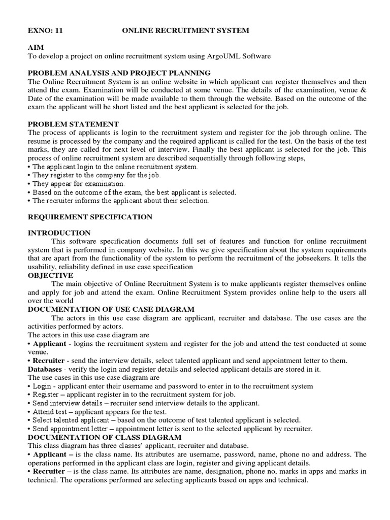 Online Recruitment System Project Documentation: Requirements, Use ...