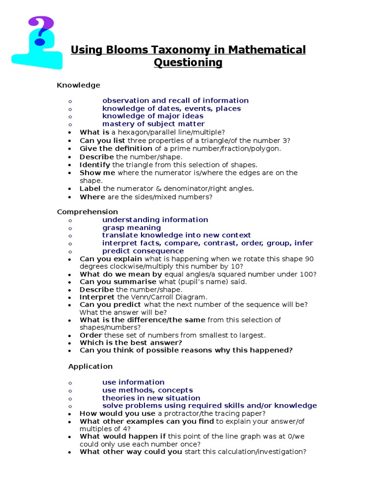 Blooms Taxonomy in Math | PDF | Fraction (Mathematics) | Numbers