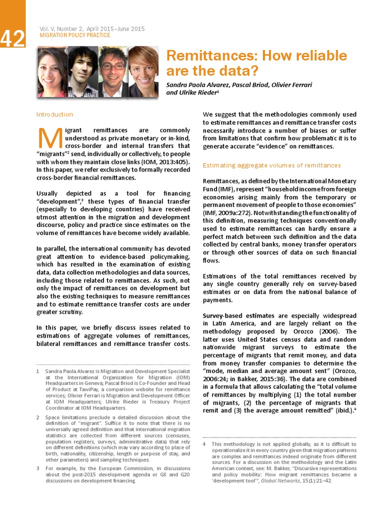 Remittances: How Reliable Are The Data?: Vol. V, Number 2, April 2015 ...