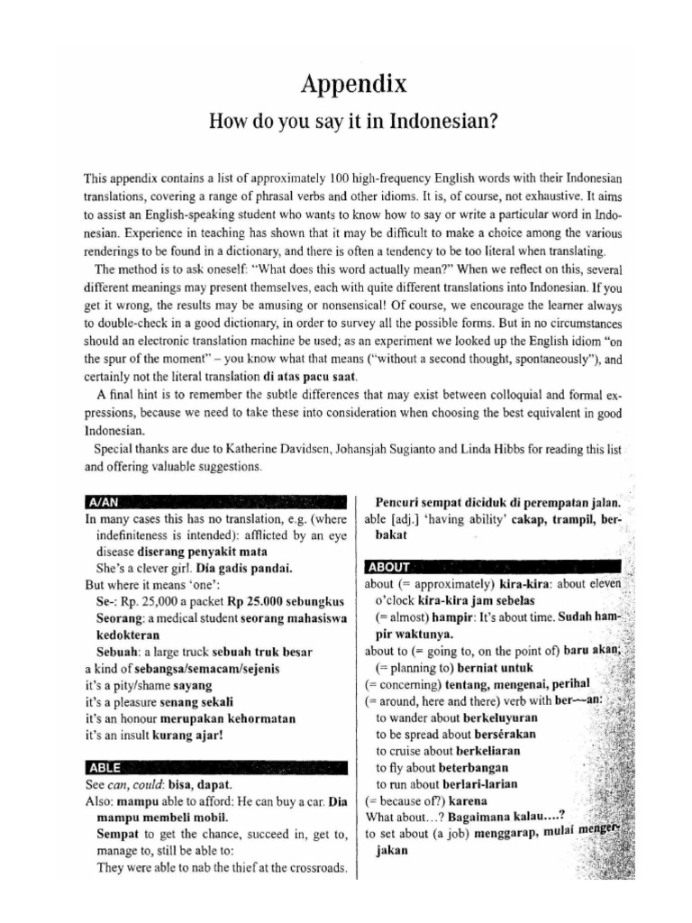 English-Indonesian Word Translations | PDF | Indonesian Language ...