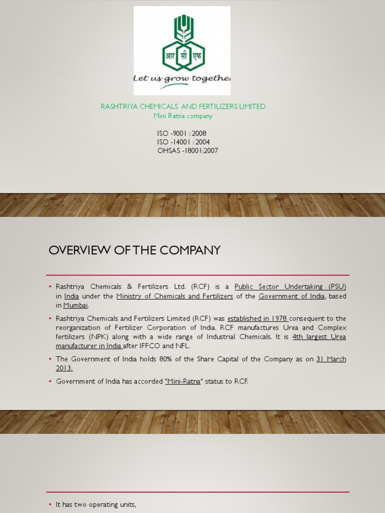 Rashtriya Chemicals and Fertilizers Limited Mini Ratna Company | PDF ...