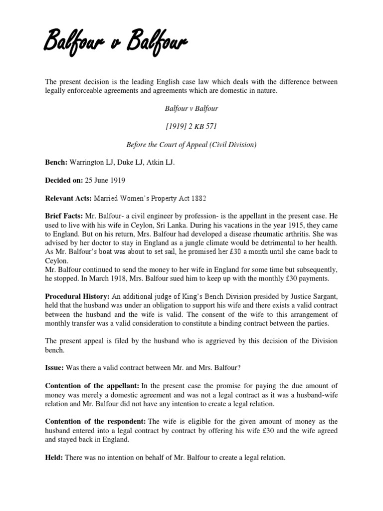 Balfour V Balfour | Download Free PDF | Civil Law (Legal System ...