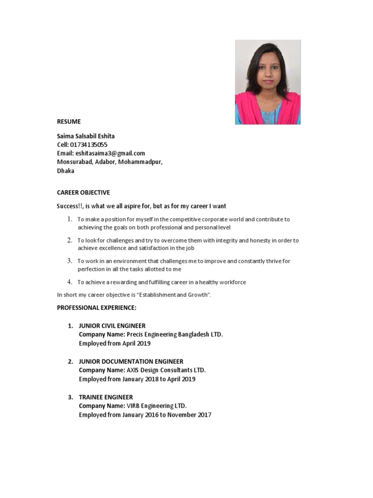 Resume of Saima Salsabil Eshita | PDF | Learning