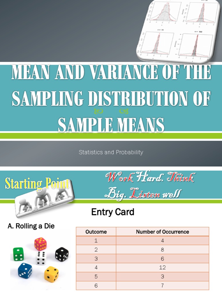 Mean and Variance of Sample Means | PDF | Mean | Standard Deviation