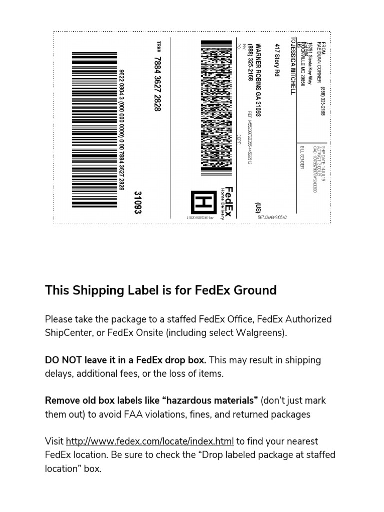 Instructions for Properly Shipping a Package Using a FedEx Ground Label ...