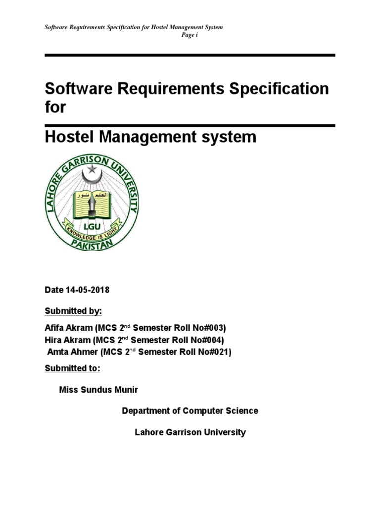 Software Requirements Specification For Hostel Management System | PDF | Databases | User ...