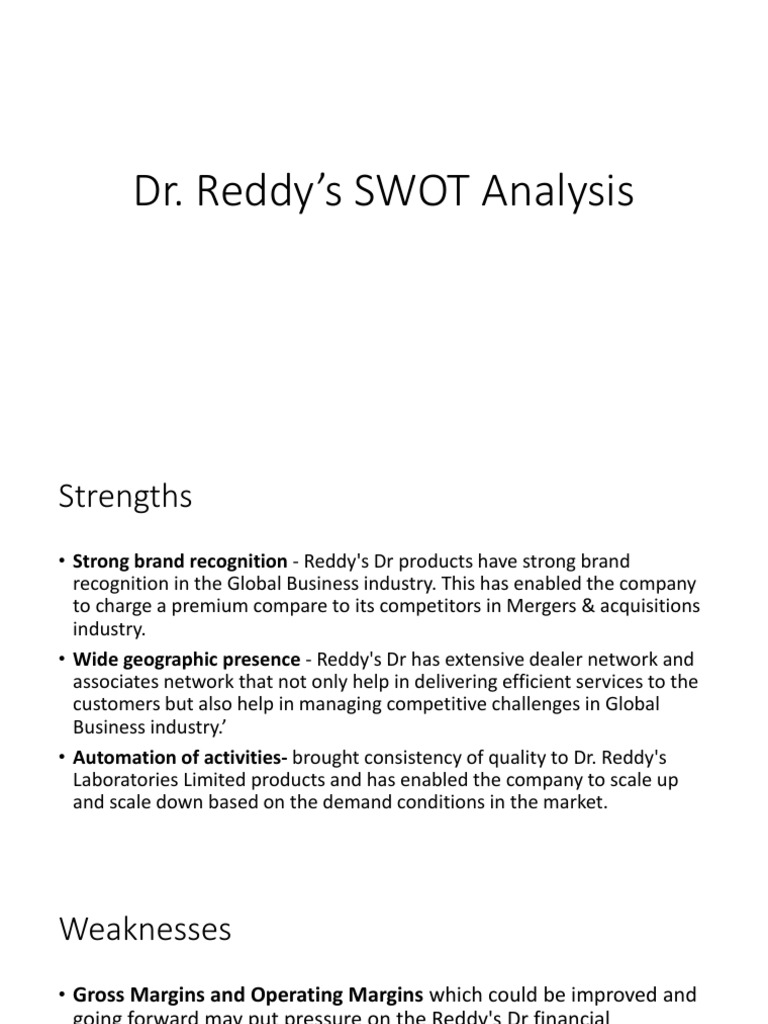 Dr. Reddy's SWOT Analysis | PDF | Mergers And Acquisitions | Swot Analysis