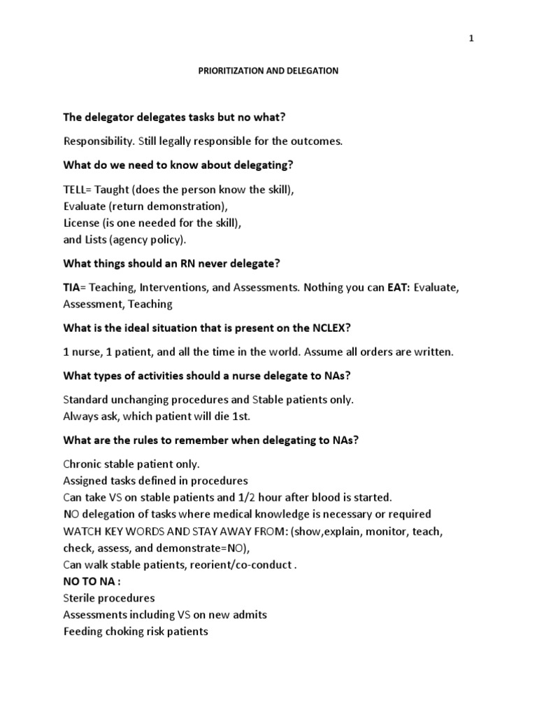 Prioritization and delegation rules for nurses | PDF | Spinal Cord ...
