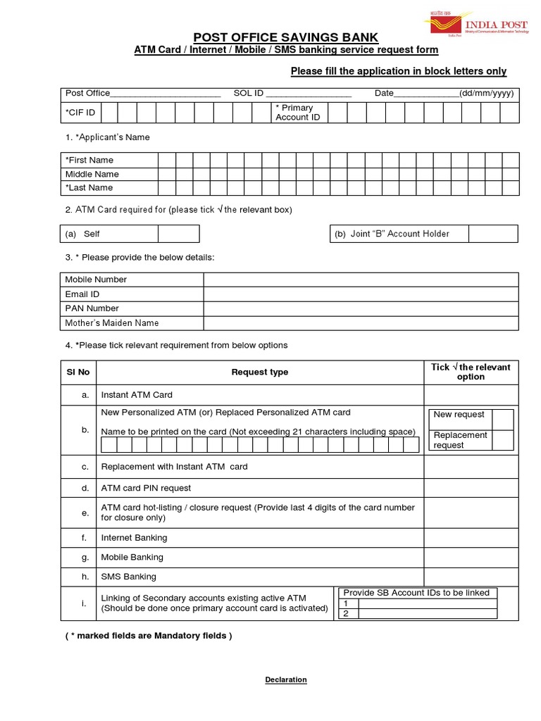 Post Office Banking Services Form | PDF | Personal Identification ...