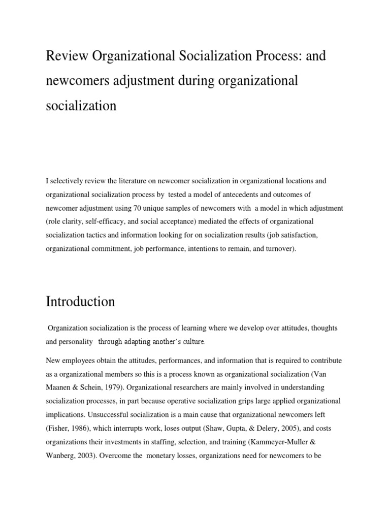 Review Organizational Socialization Process: and Newcomers Adjustment ...