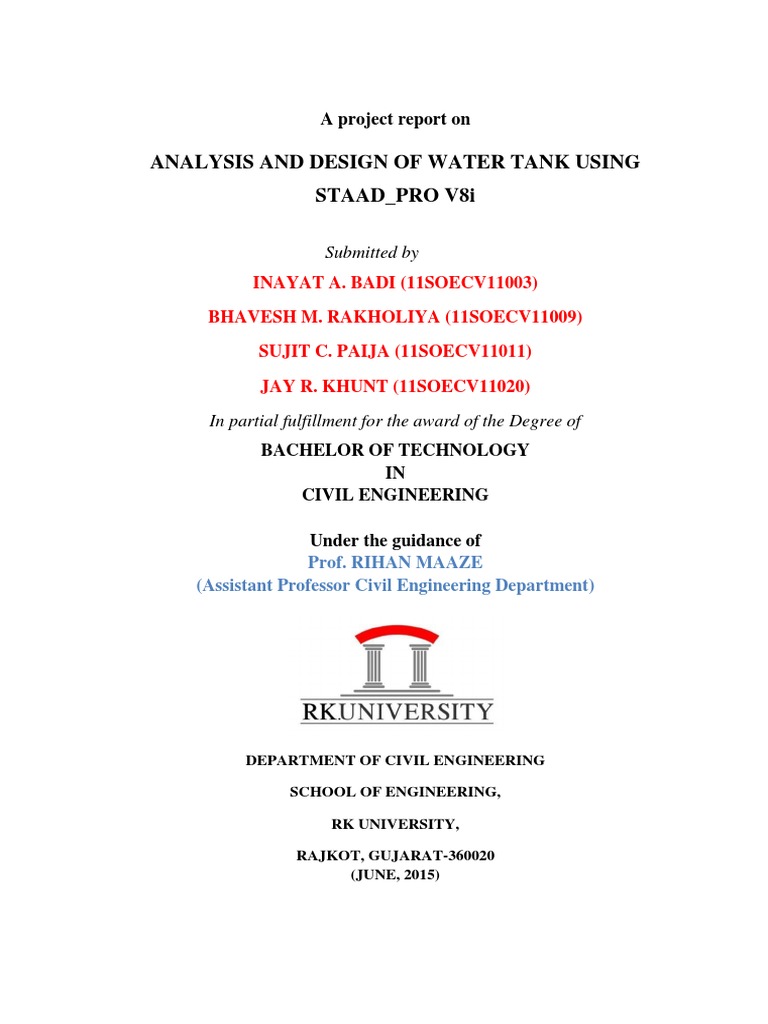 Analysis and Design of Water Tank | PDF | Earthquakes | Concrete