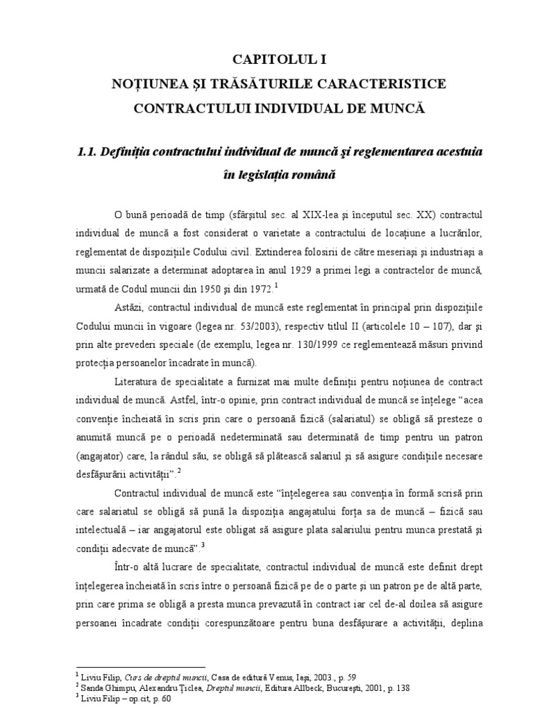 Contractul Individual de Munca Este ...