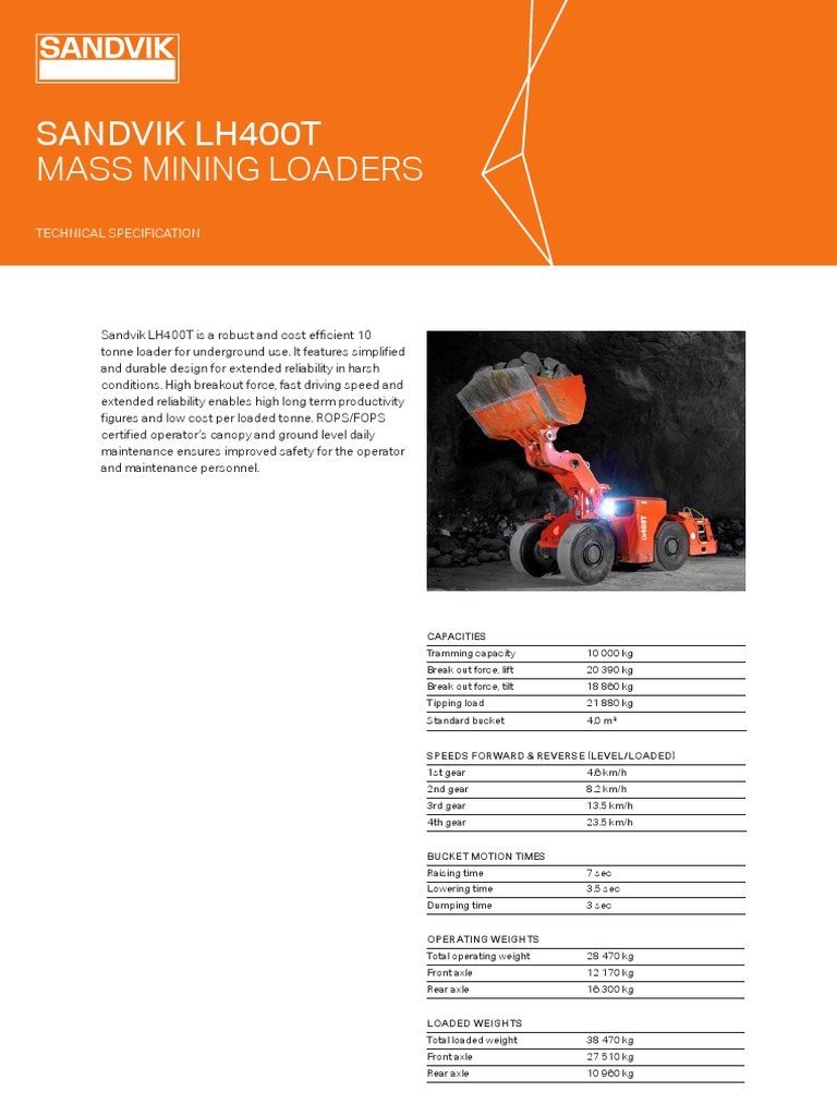 LHD Sandvik 10 Ton LH400T | Download Free PDF | Brake | Steering