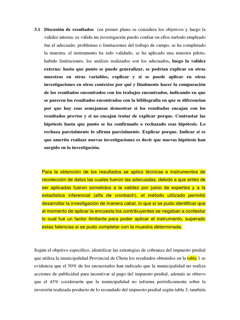 Discusión de Resultados | PDF | Validez (Estadísticas) | Hipótesis