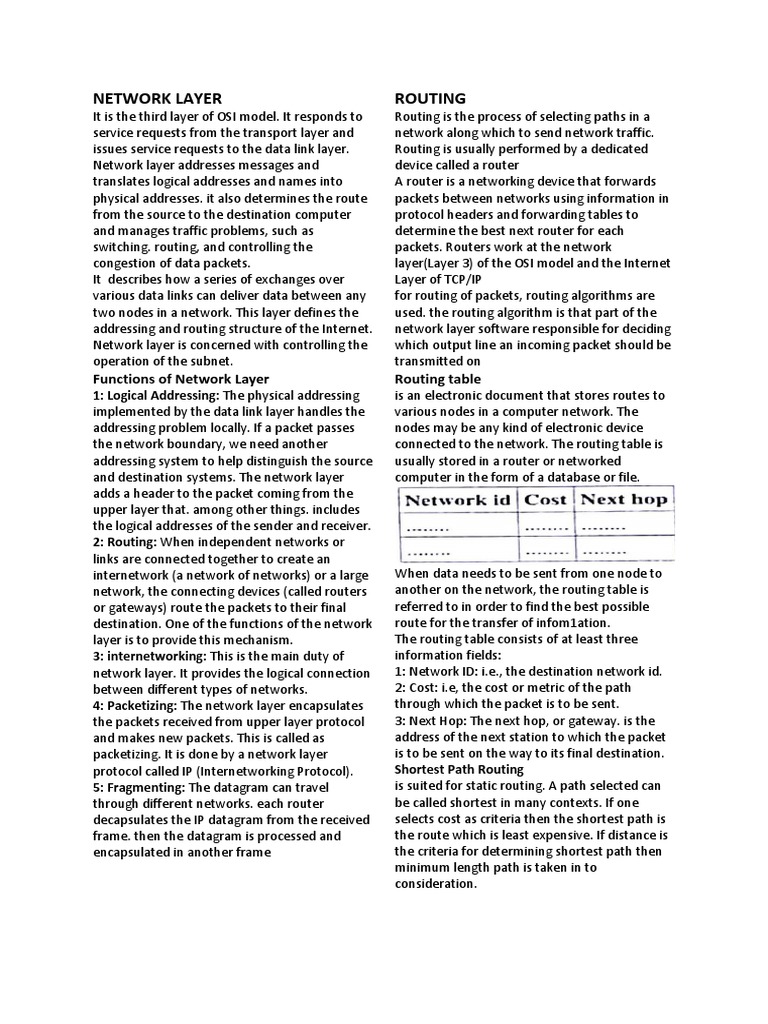 Functions of Network Layer Routing Table | PDF | Routing | Computer Network