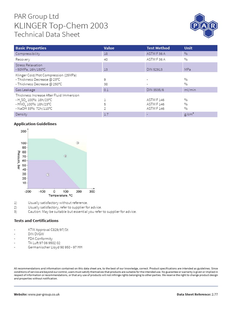 KLINGER Top-Chem 2003: PAR Group LTD Technical Data Sheet | PDF | Nature