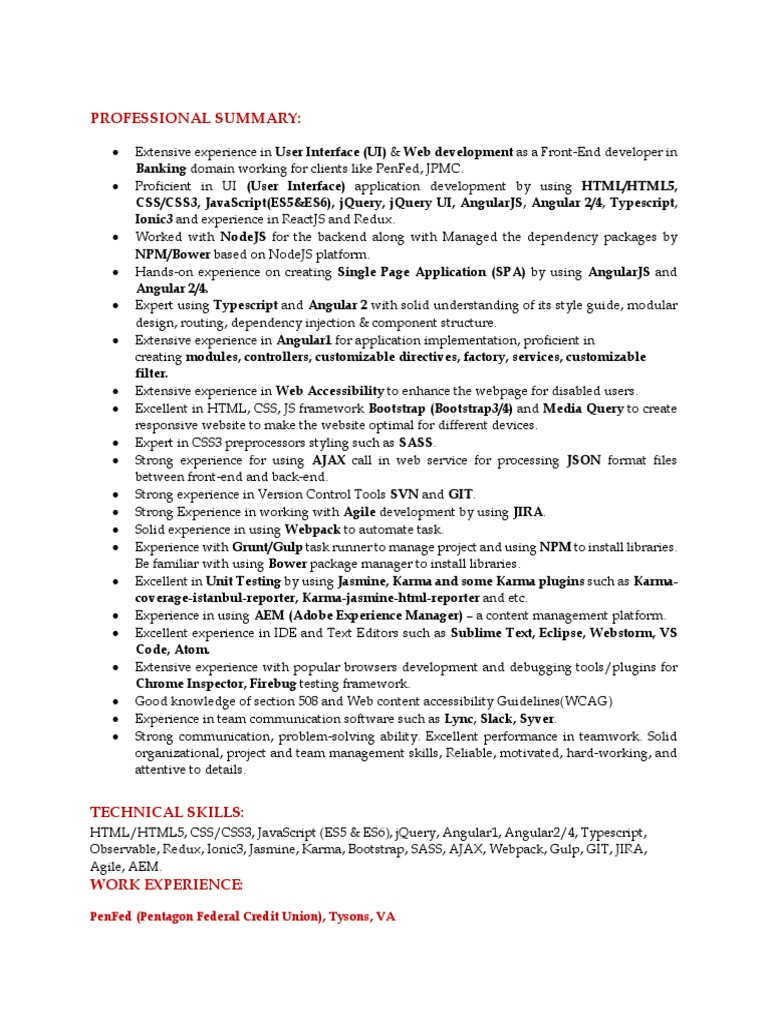 Sample Resumes | Download Free PDF | Angular Js | Java Script