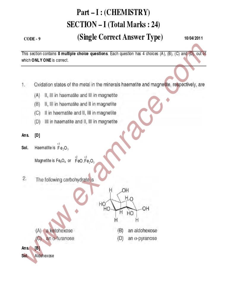 Chemistry MCQ Exam Paper 2011 | PDF | Electronvolt | Physical Sciences