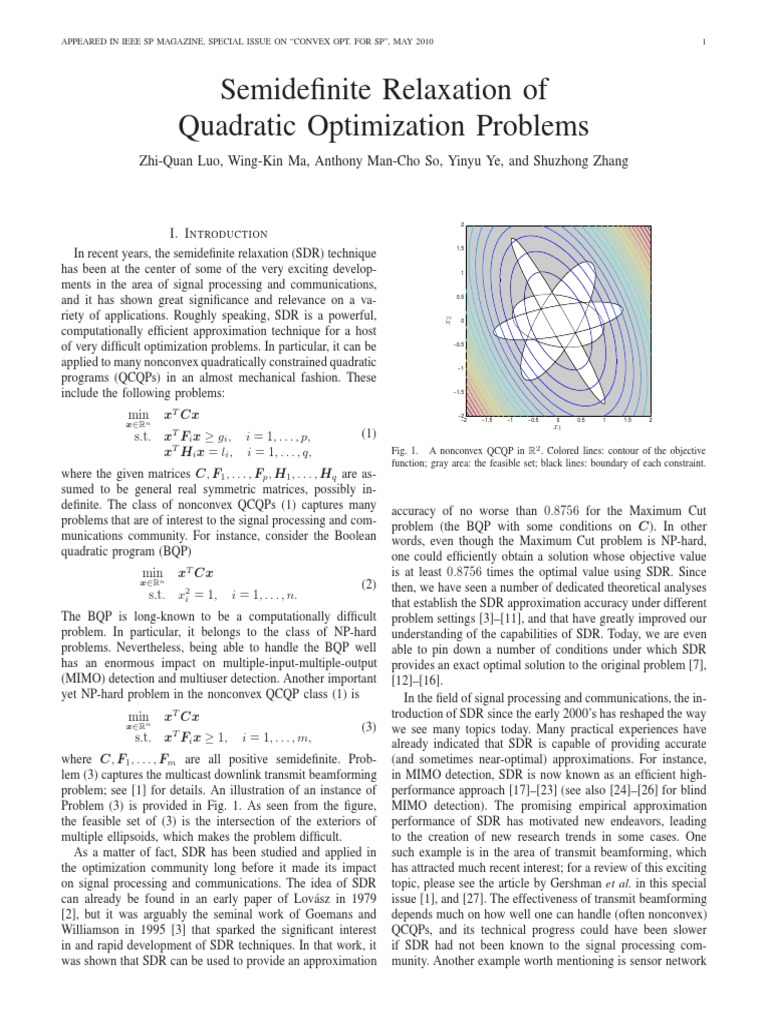 Semidefinite Relaxation of Quadratic Optimization Problems | PDF ...