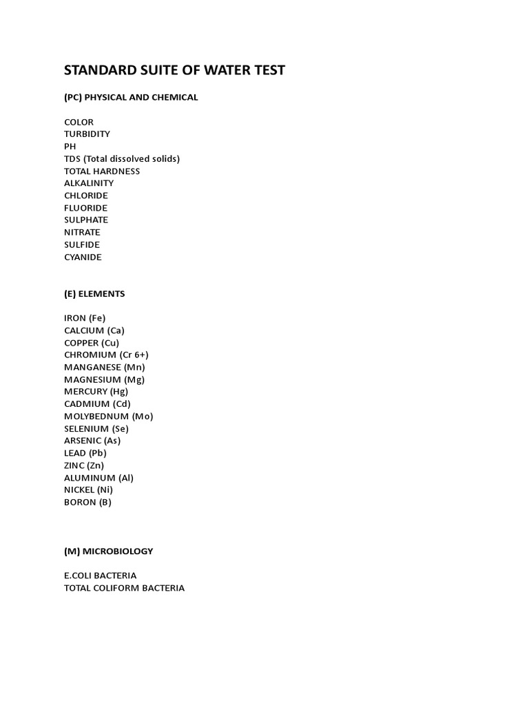 Standard Suite of Water Test | PDF