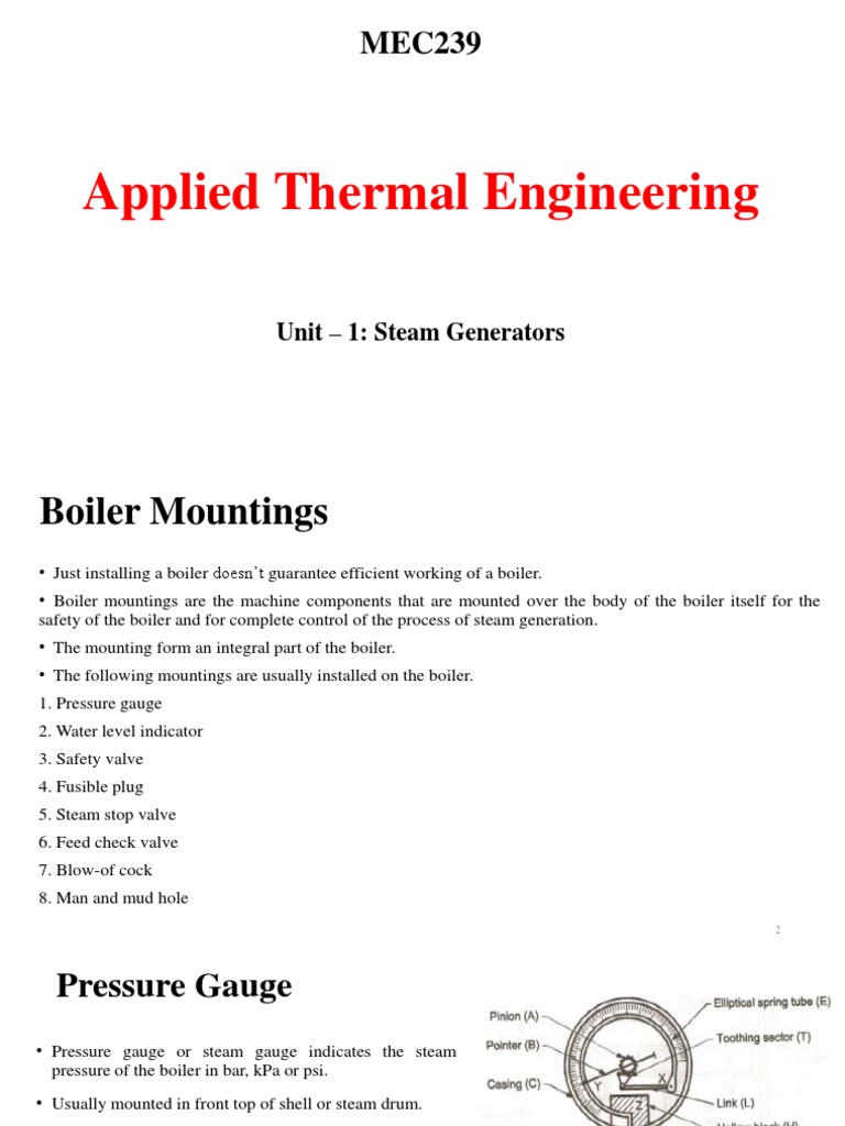Applied Thermal Engineering: Unit - 1: Steam Generators | PDF | Pressure Measurement | Valve