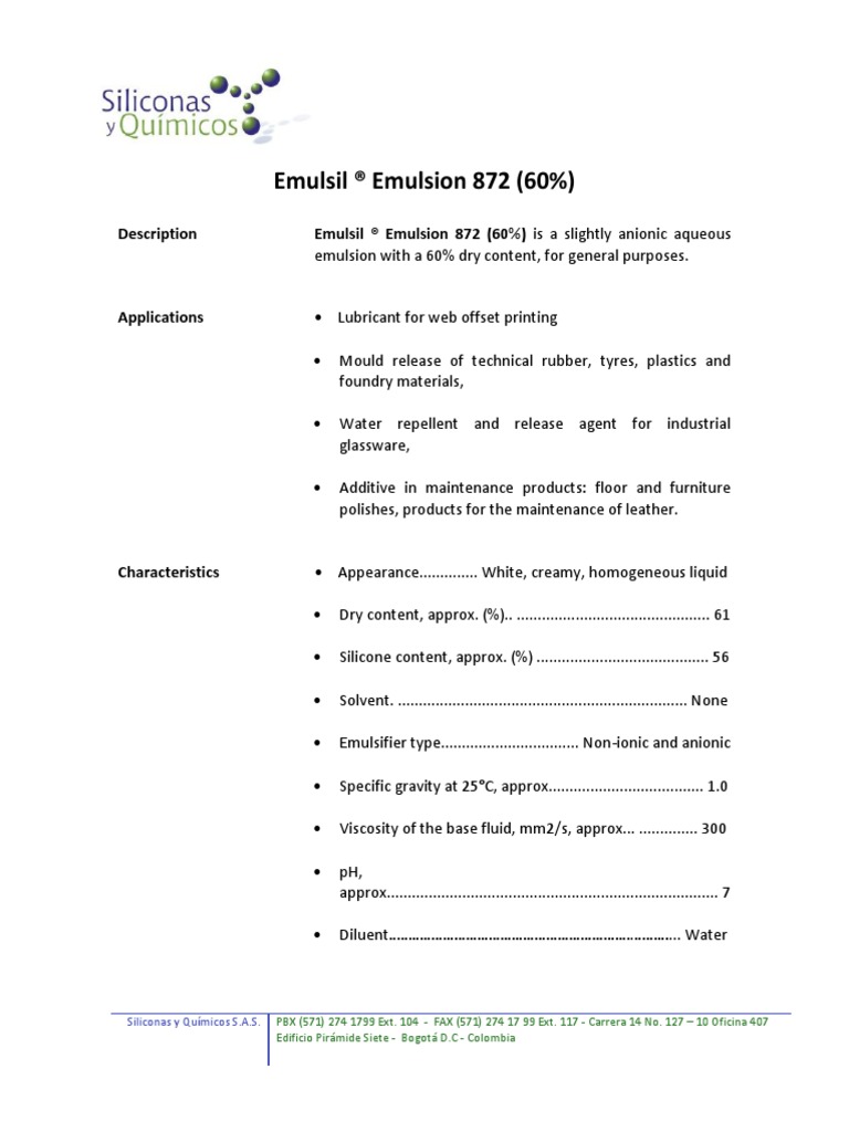 Emulsil Emulsion 872 60 PDF | PDF | Emulsion | Chemistry