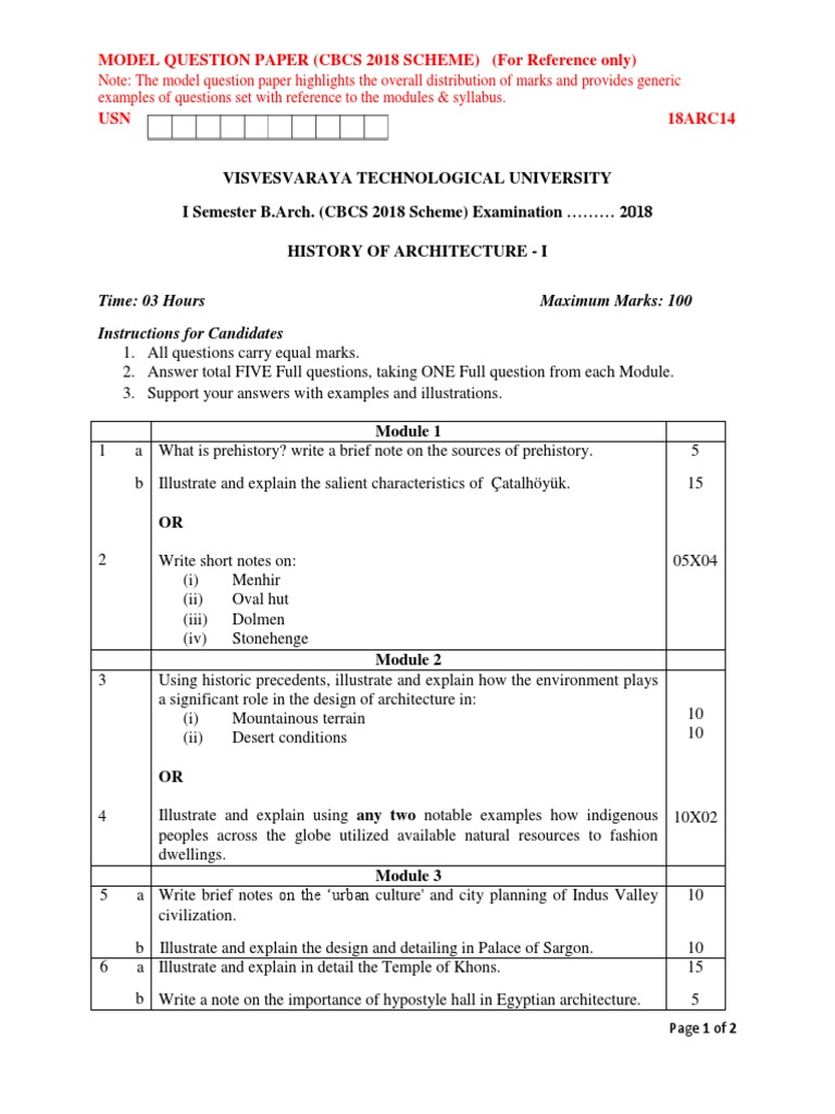 Visvesvaraya Technological University I Semester B.Arch. (CBCS 2018 ...