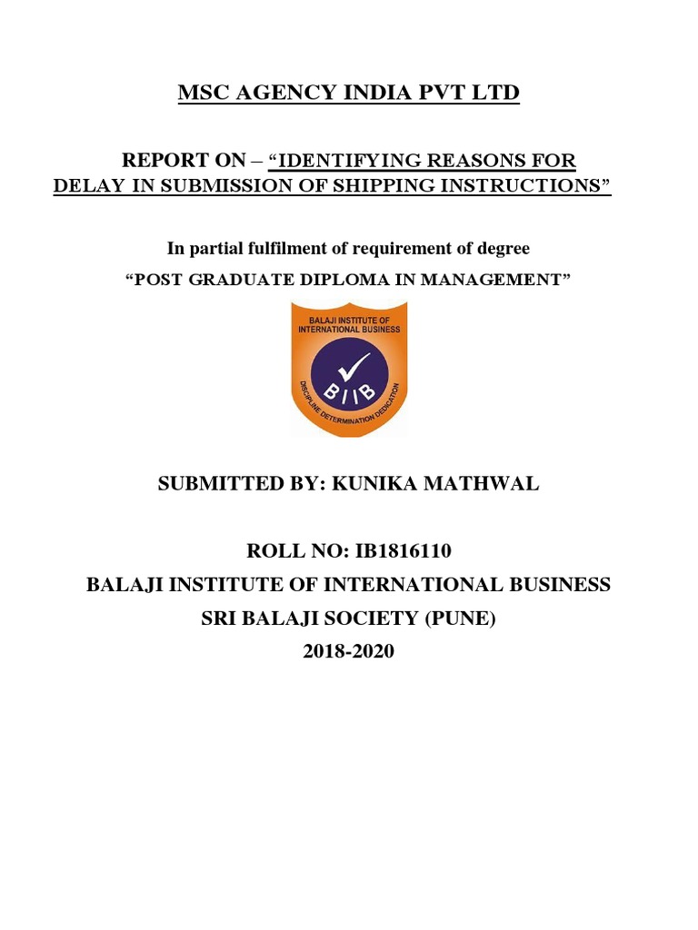 MSC Agency India PVT LTD: Report On - "Identifying Reasons For Delay in ...