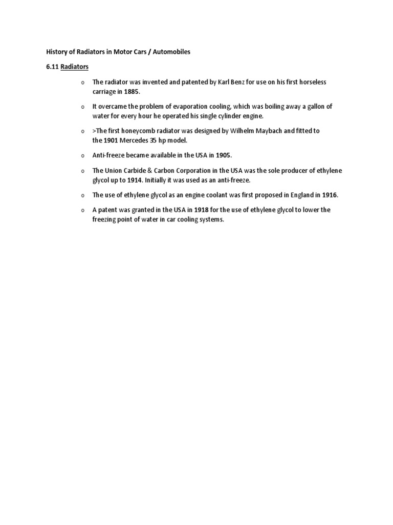 History of Radiators in Motor Cars / Automobiles 6.11 Radiators | PDF