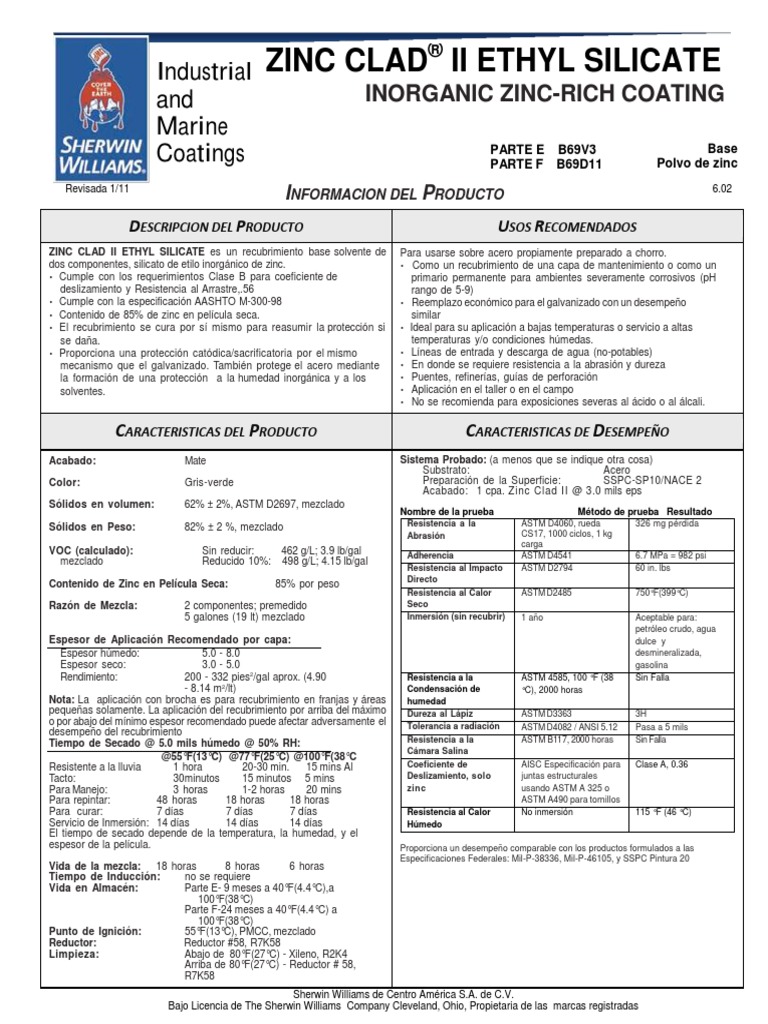 Zinc Clad® Ii Ethyl Silicate Inorganic Zinc-Rich Coating | PDF ...
