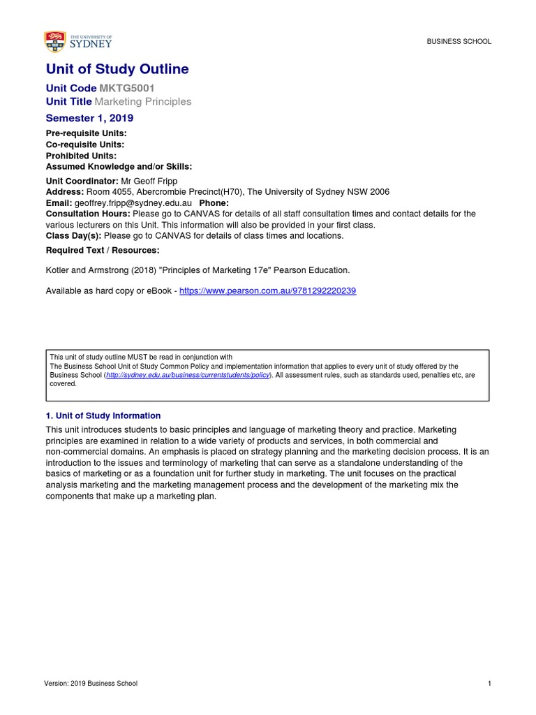 USYD Marketing Course Outline | PDF | Test (Assessment) | Critical Thinking
