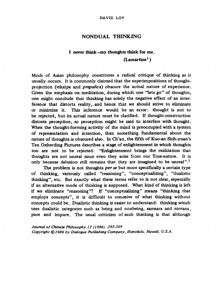 Nondual Thinking | PDF | Nondualism | Thought